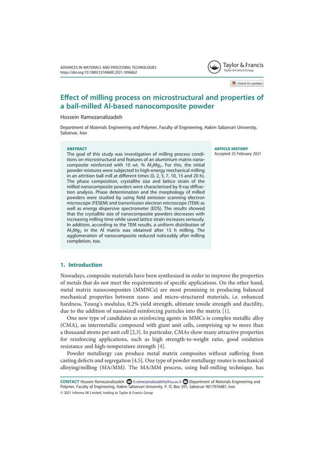 Effect of milling process on microstructural and properties of a ball-milled Al-based ...