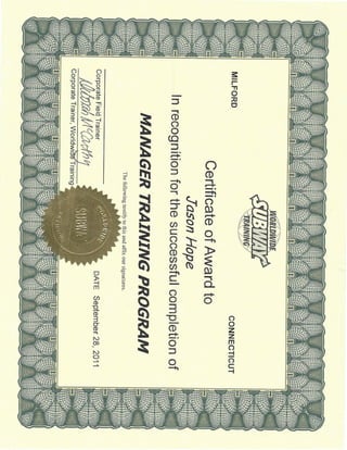 Subway Management Training Cert | PDF