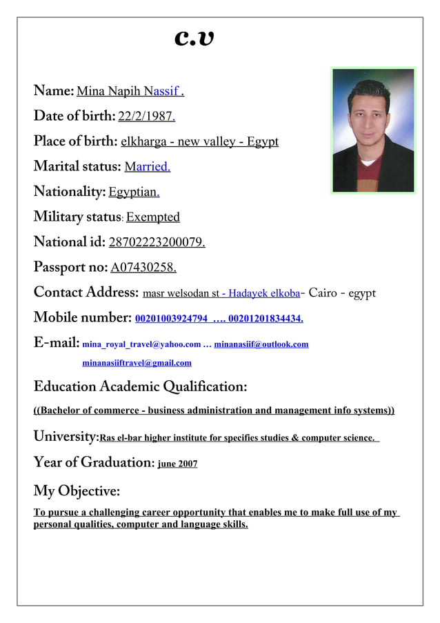 my cv mina nasiif | DOC | Business Administration | Business