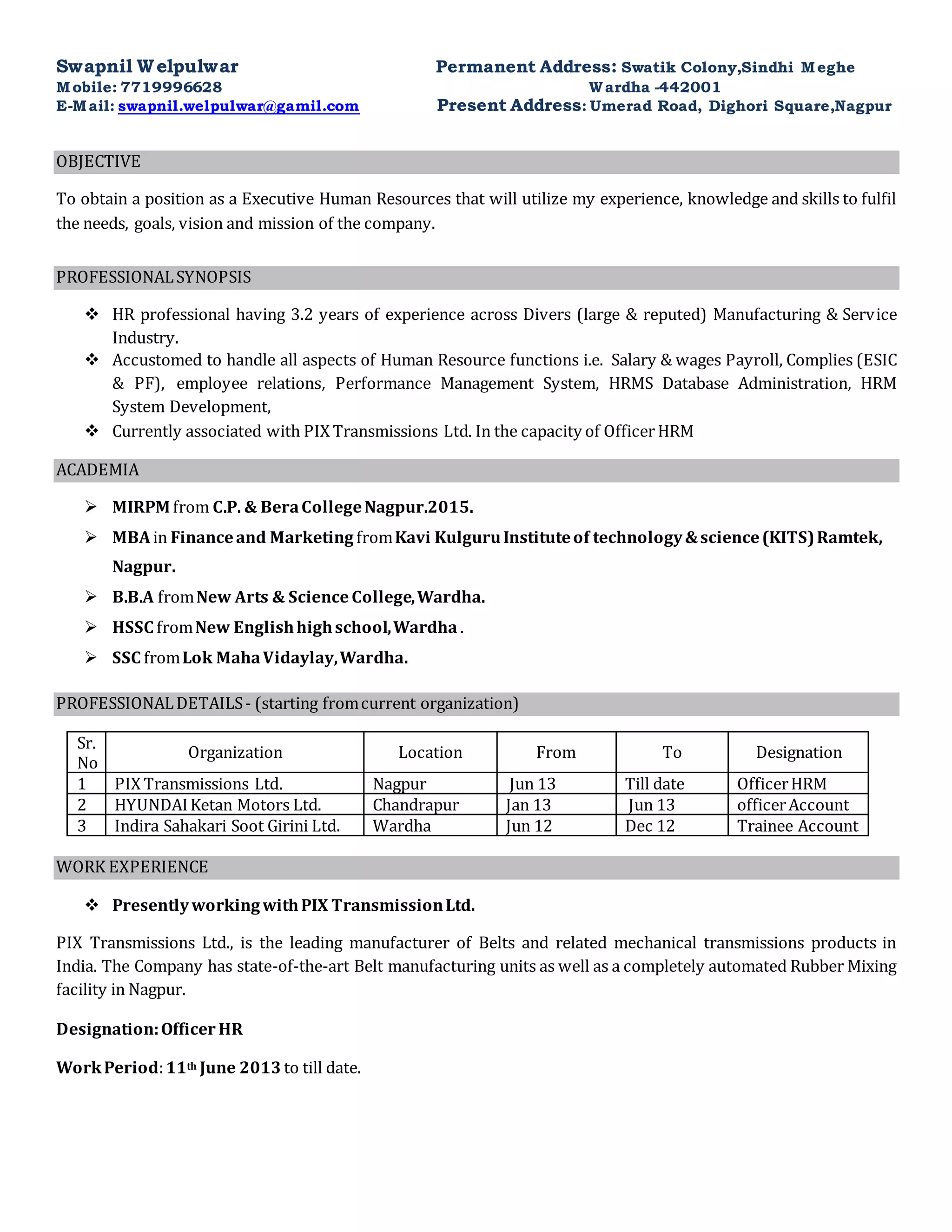 Swapnil Welpulwar resume | DOCX