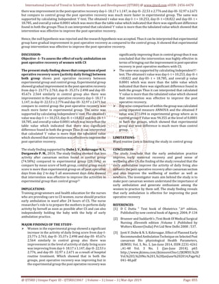 Effectiveness of Early Ambulation on Post Operative Recovery among the ...