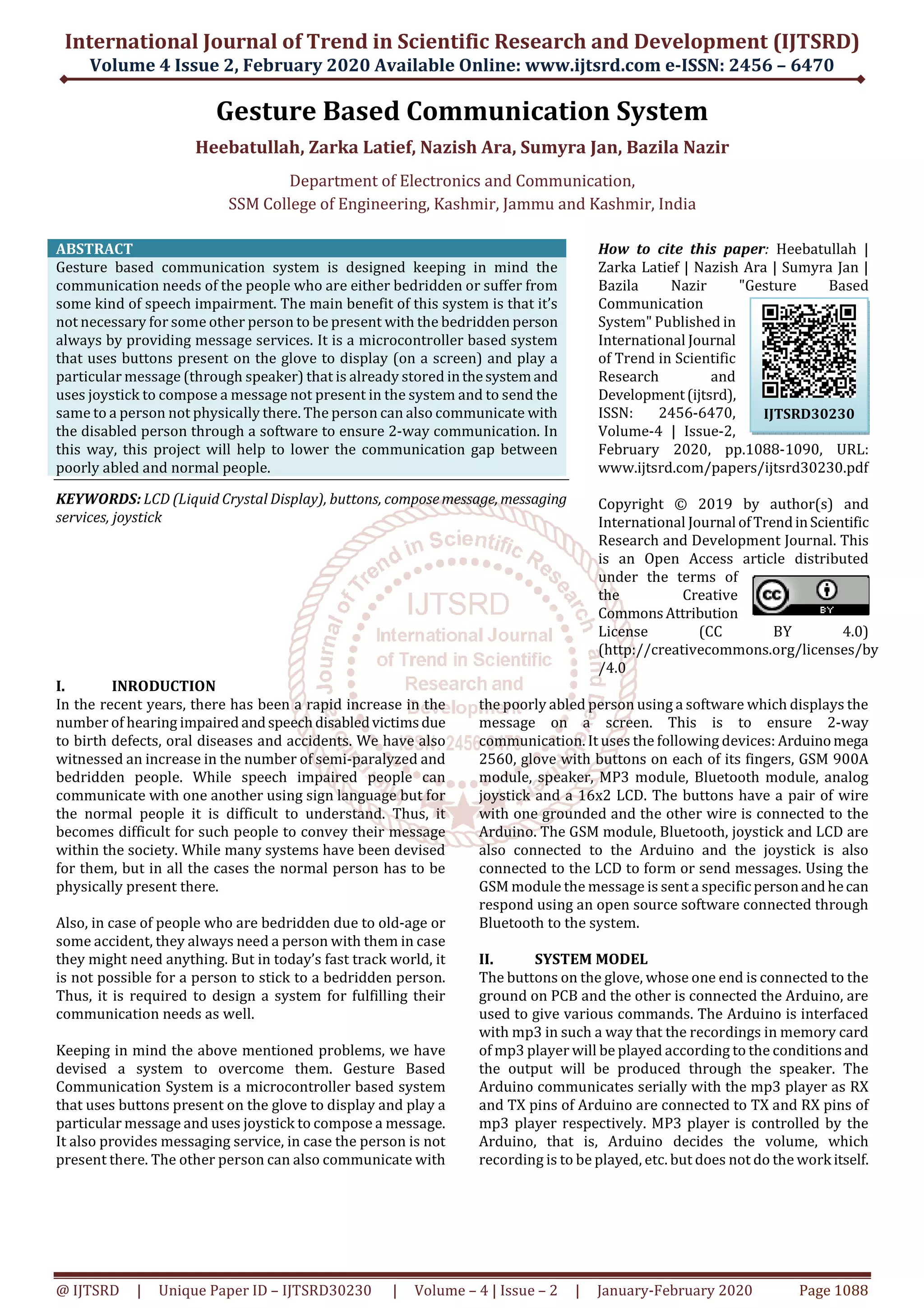 Gesture Based Communication System | PDF
