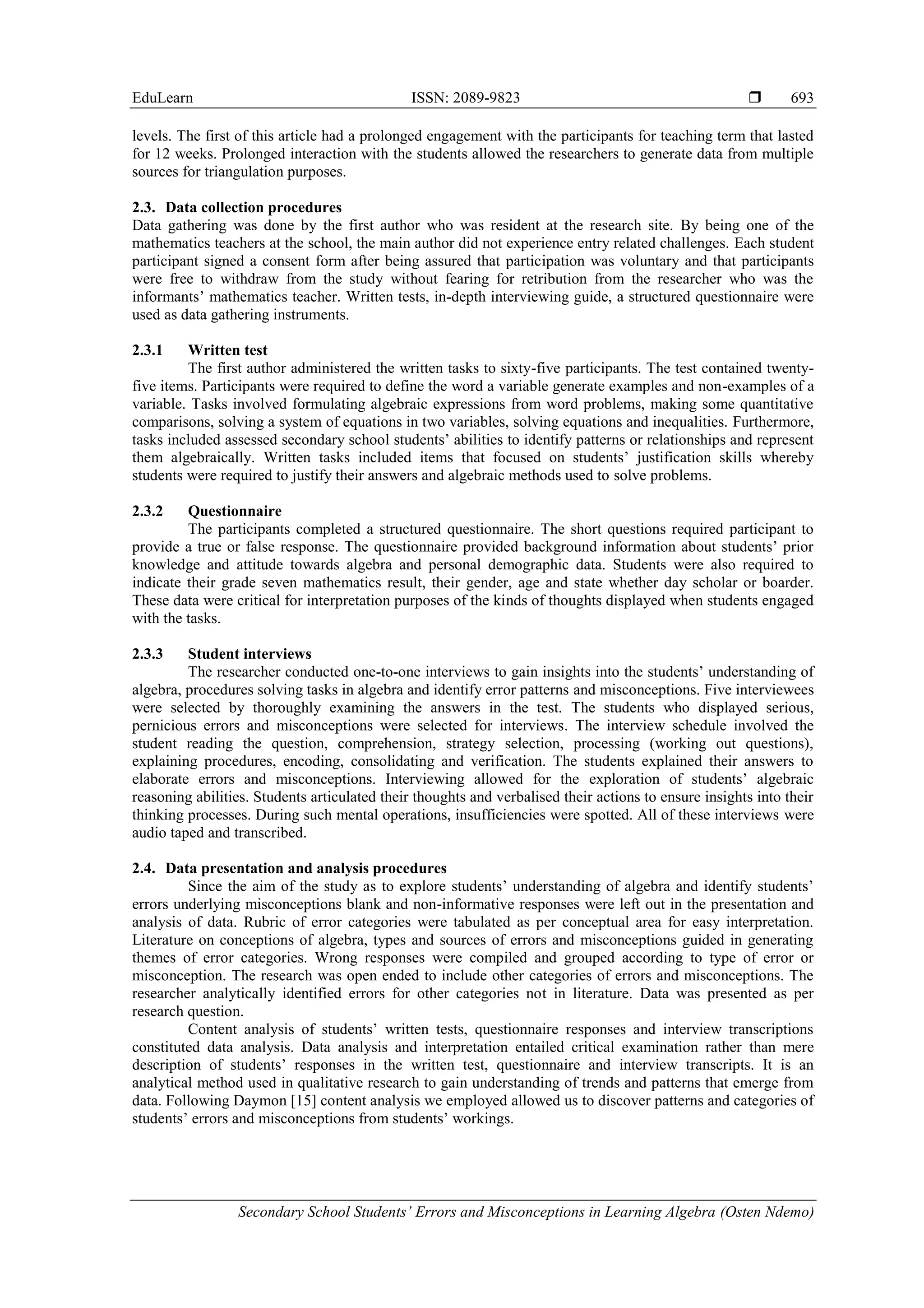 Secondary School Students’ Errors and Misconceptions in Learning Algebra | PDF