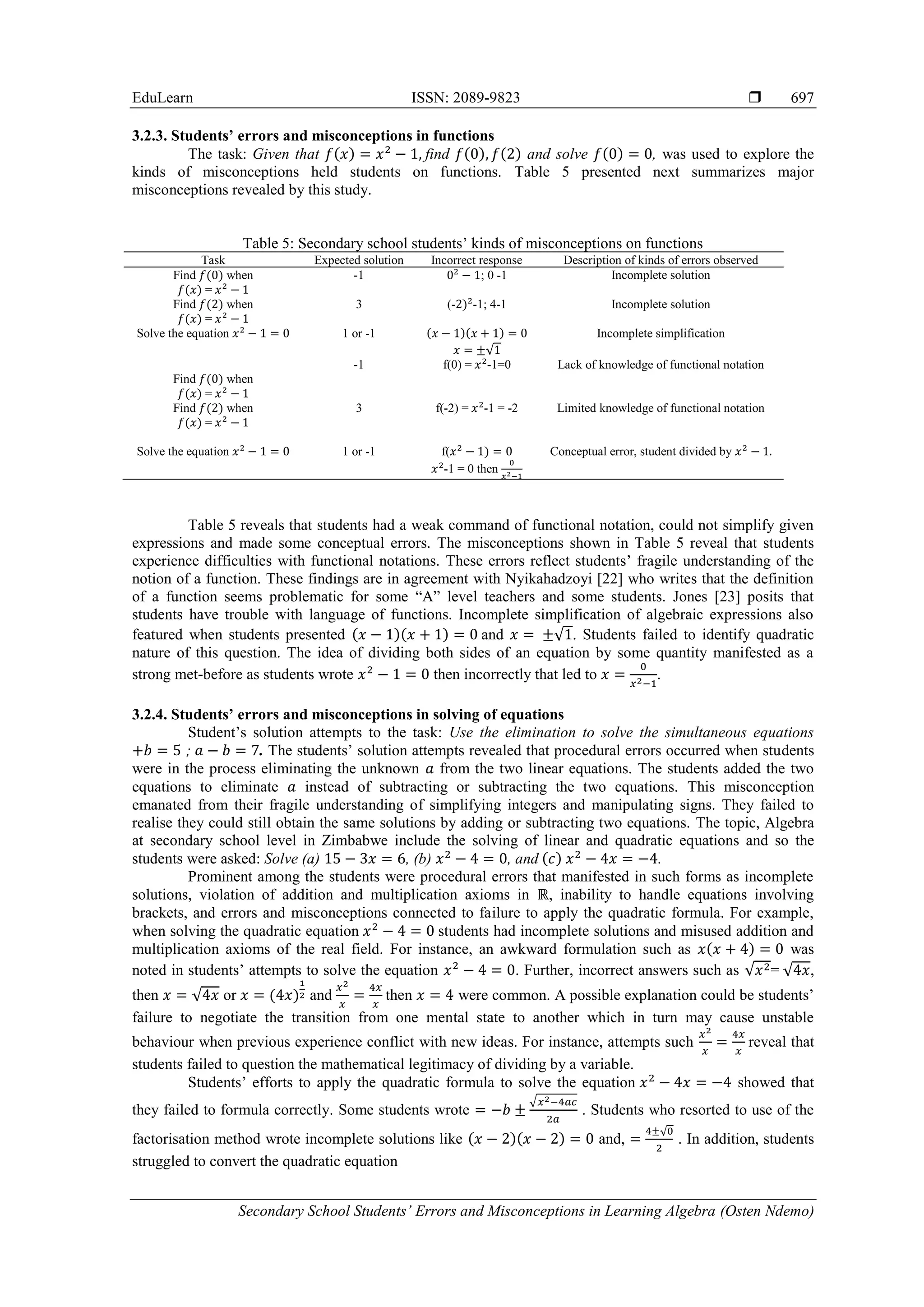 Secondary School Students’ Errors and Misconceptions in Learning ...