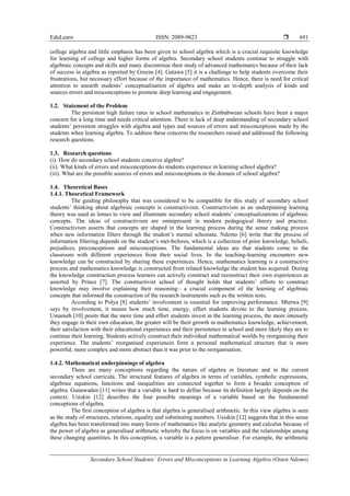 Secondary School Students’ Errors and Misconceptions in Learning Algebra | PDF | Educational ...