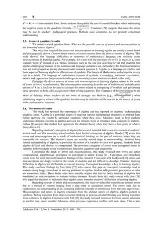 Secondary School Students’ Errors and Misconceptions in Learning Algebra | PDF | Educational ...
