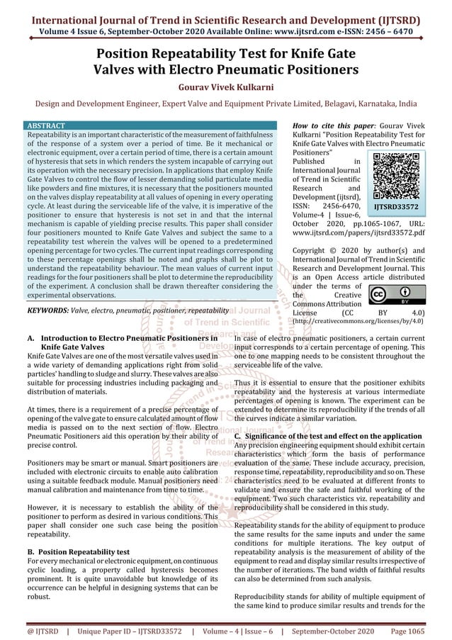 Position Repeatability Test for Knife Gate Valves with Electro ...