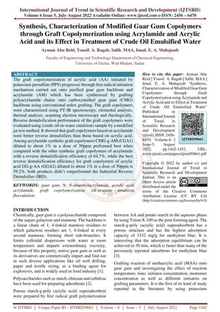 Synthesis, Characterization of Modified Guar Gum Copolymers through Graft Copolymerization using ...