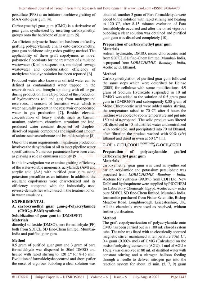 Synthesis Characterization Of Modified Guar Gum Copolymers Through Graft Copolymerization Using