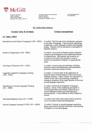 McGill Attestation & Course Descriptions | PDF