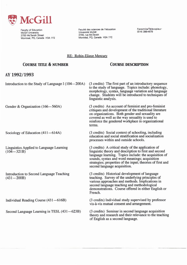 McGill Attestation & Course Descriptions | PDF | Educational Assessment ...