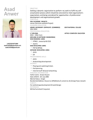 Asad Anwer cv | PDF