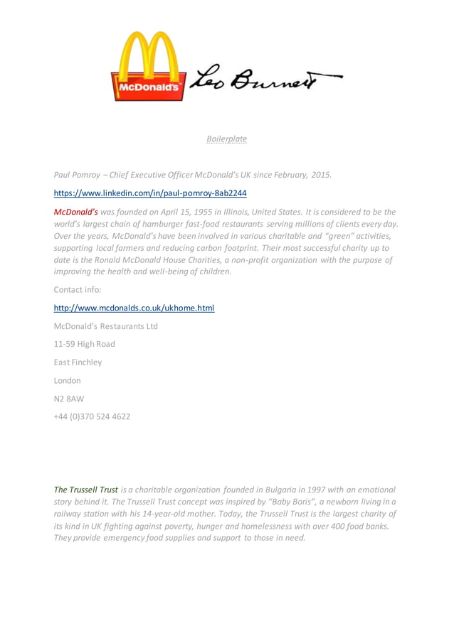 McDonald's Press Release | DOCX | Food Industry | Industries