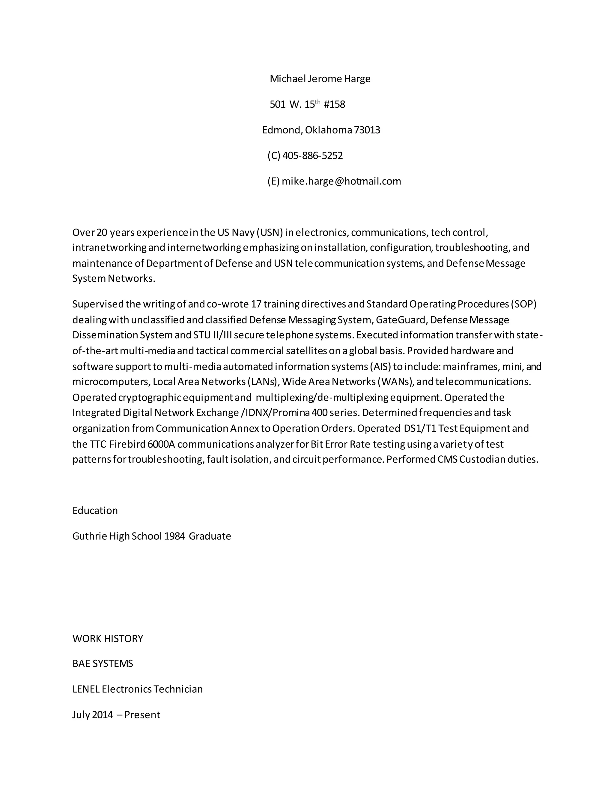 Michael Jerome Harge Resume31 1 | PDF