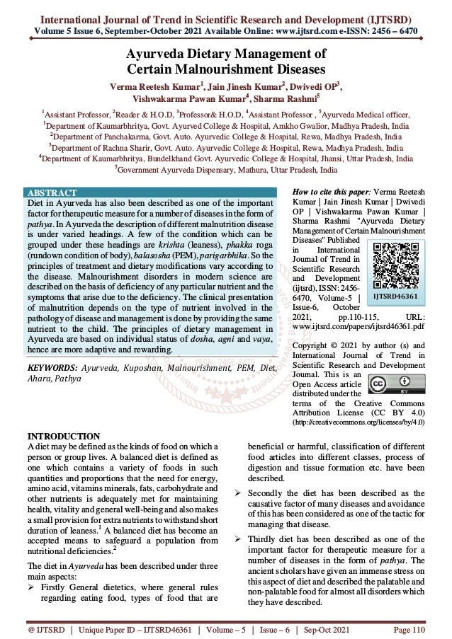 Ayurveda Dietary Management of Certain Malnourishment Diseases | PDF