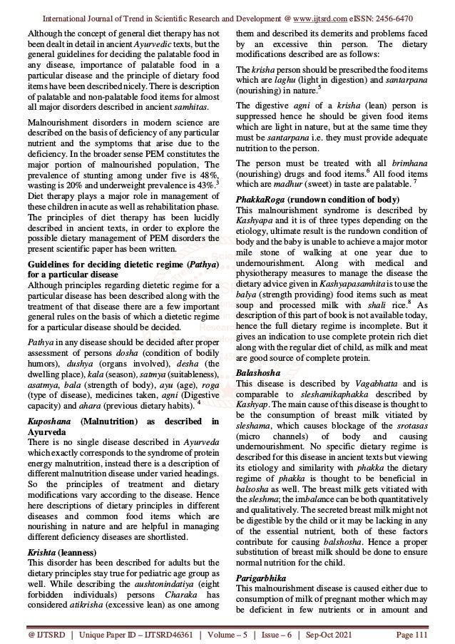 Ayurveda Dietary Management of Certain Malnourishment Diseases | PDF