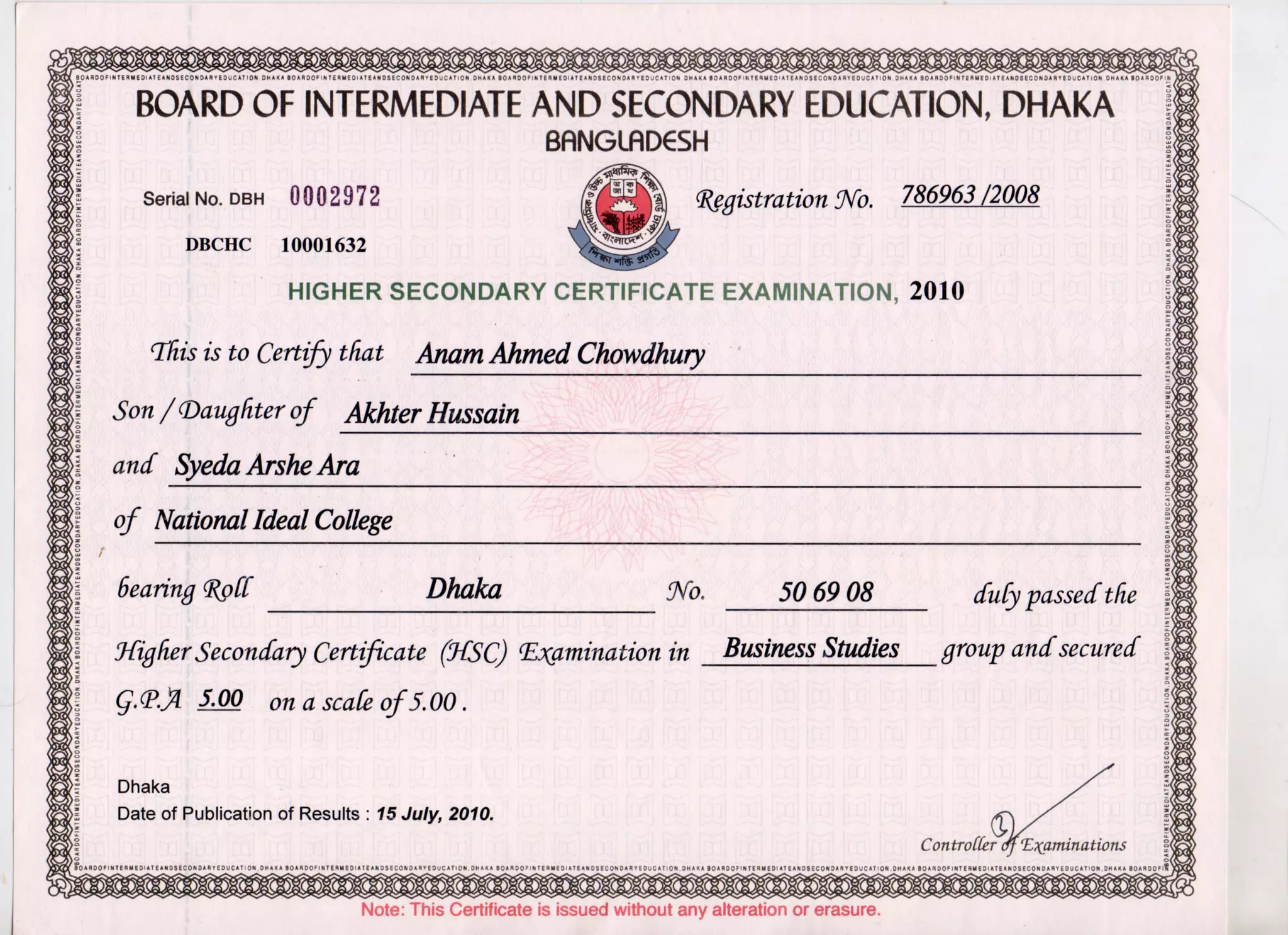 HSC CERTIFICATE | PDF
