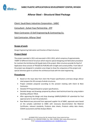Alfanar SPADC Riyadh Project - Steel Structural package | PDF