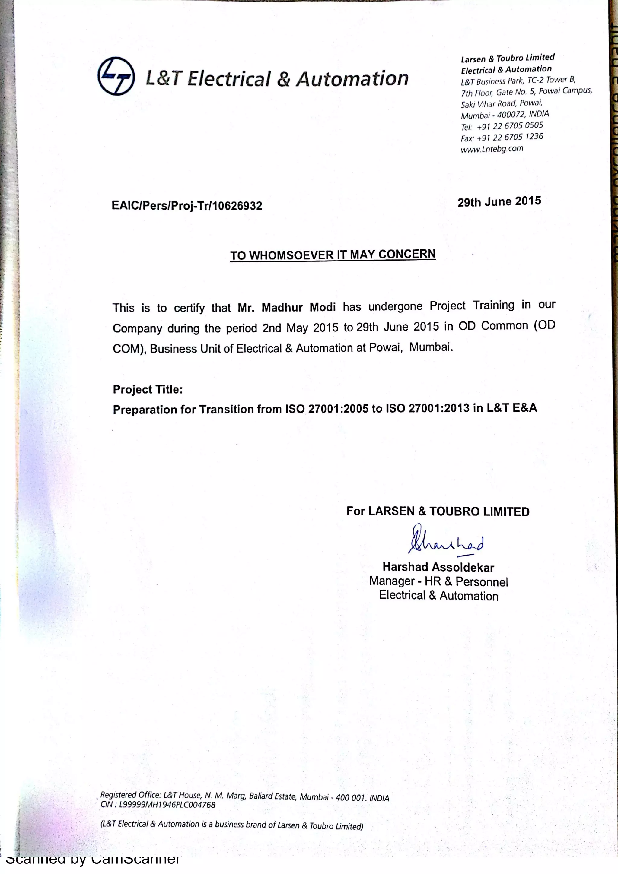 L&T Certificate | PDF