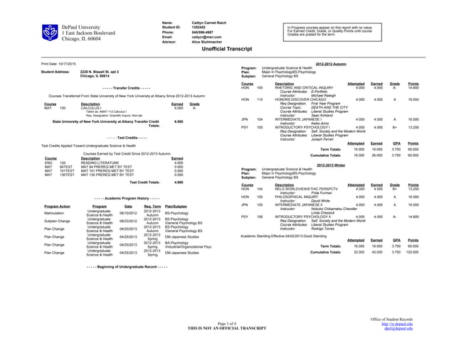 unofficial transcript | PPT