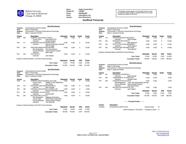 unofficial transcript | PPT