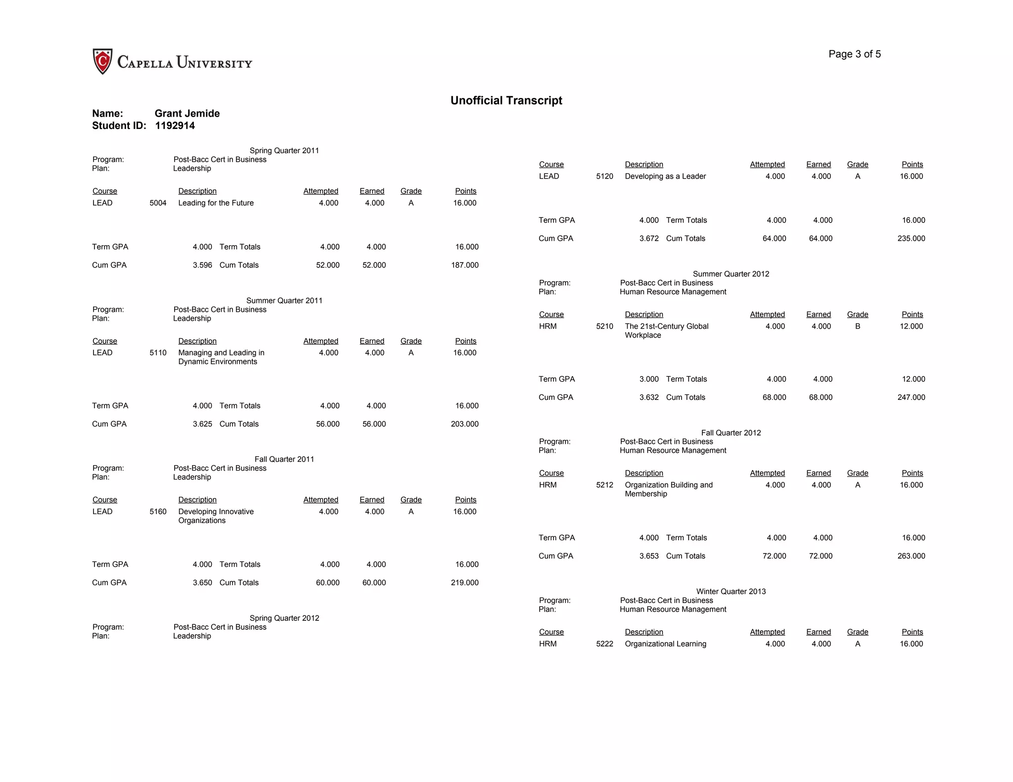 Graduate Transcript | PDF
