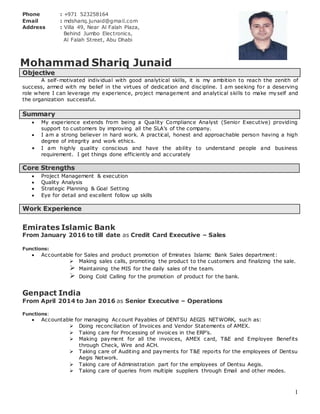 Mohammad Shariq Junaid.doc | Business Banking & Finance | Business
