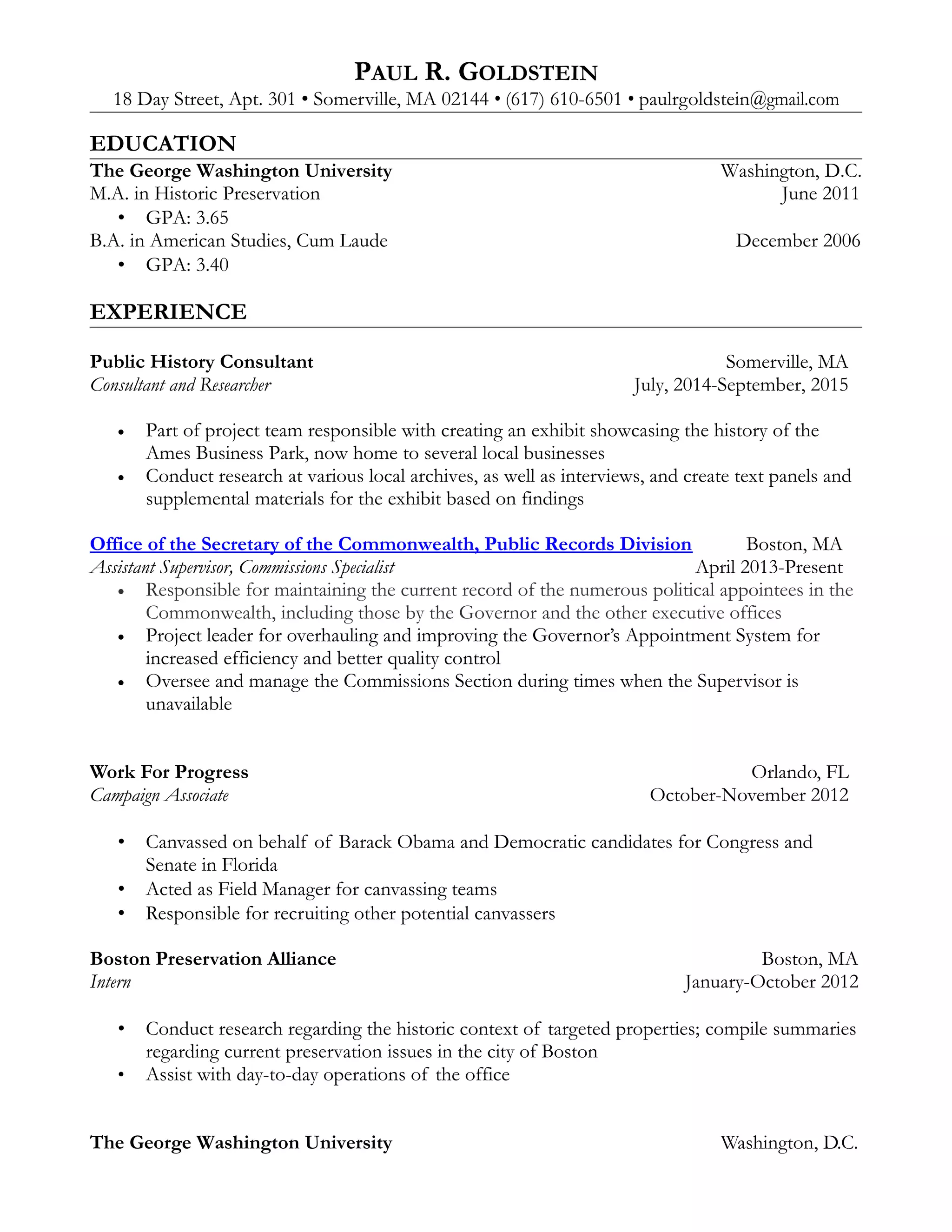 Paul Goldstein Resume 11-9-16 | PDF