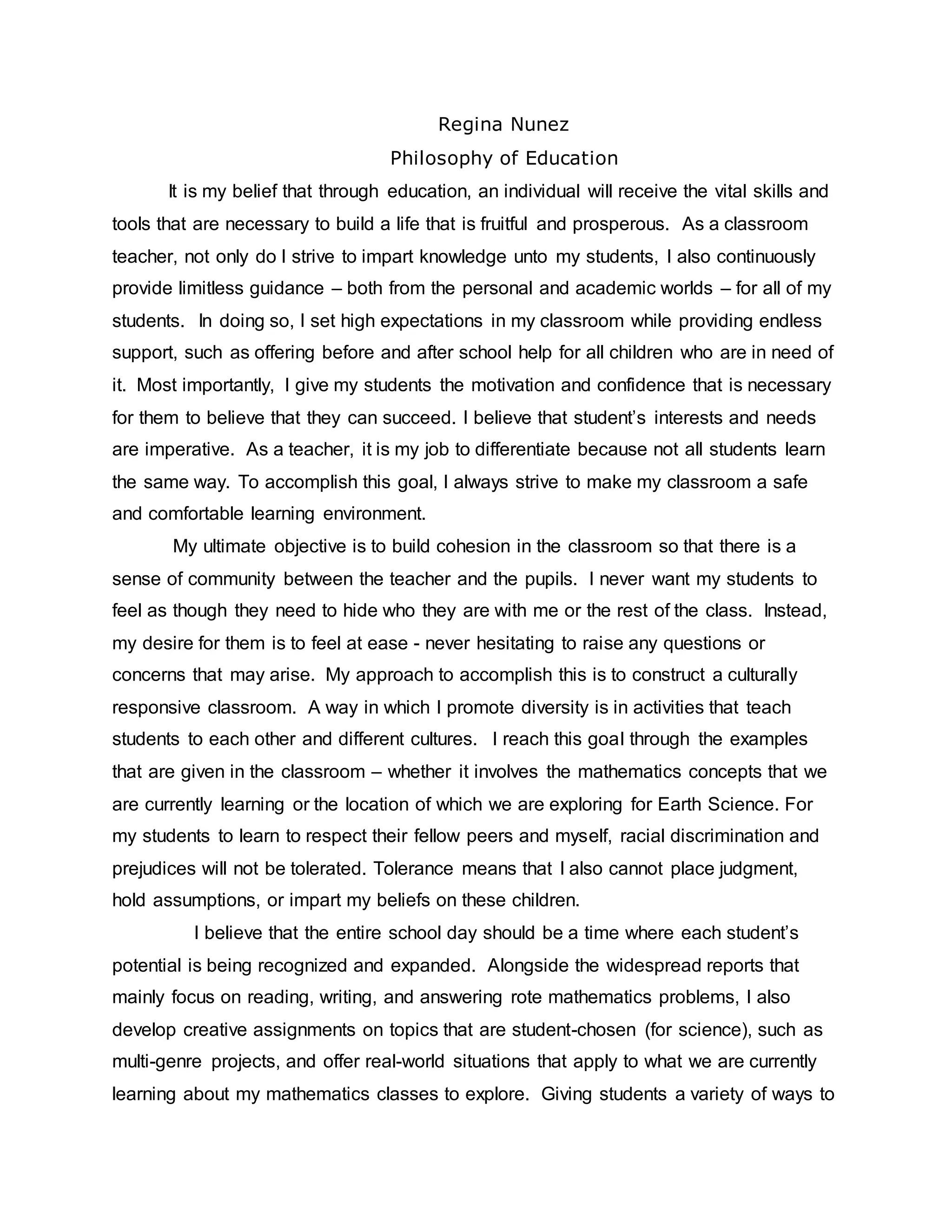 Copyofphilosophyofeducation2017 | DOCX | Secondary Education | Education