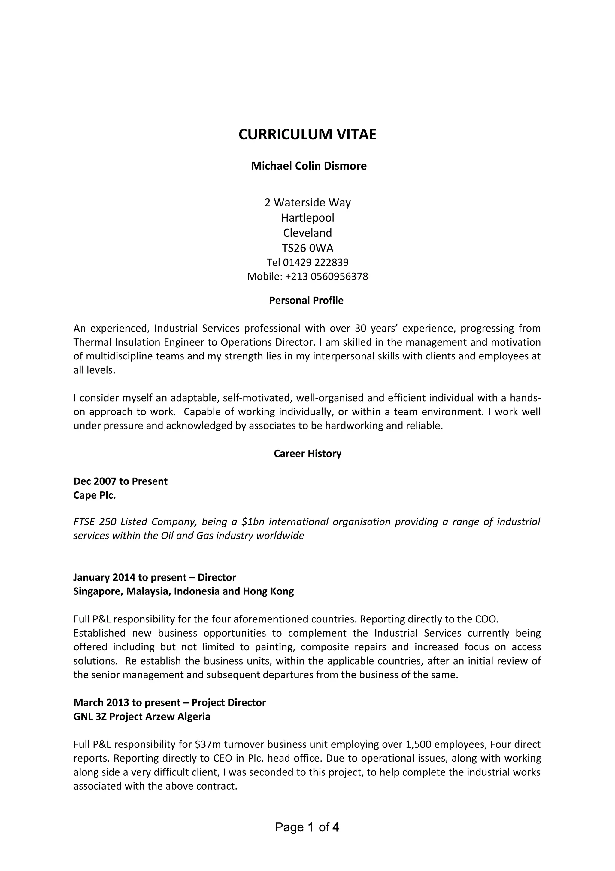 Michael Dismore Resume 24-04-14 | DOC