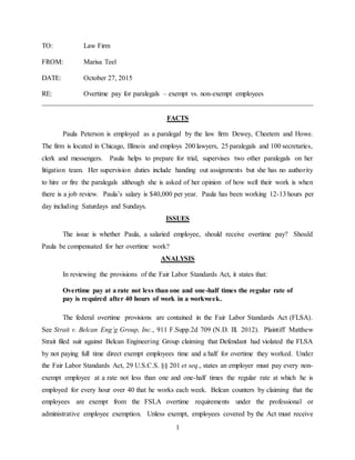 Memo of Law - Should paralegals receive OT pay | DOCX