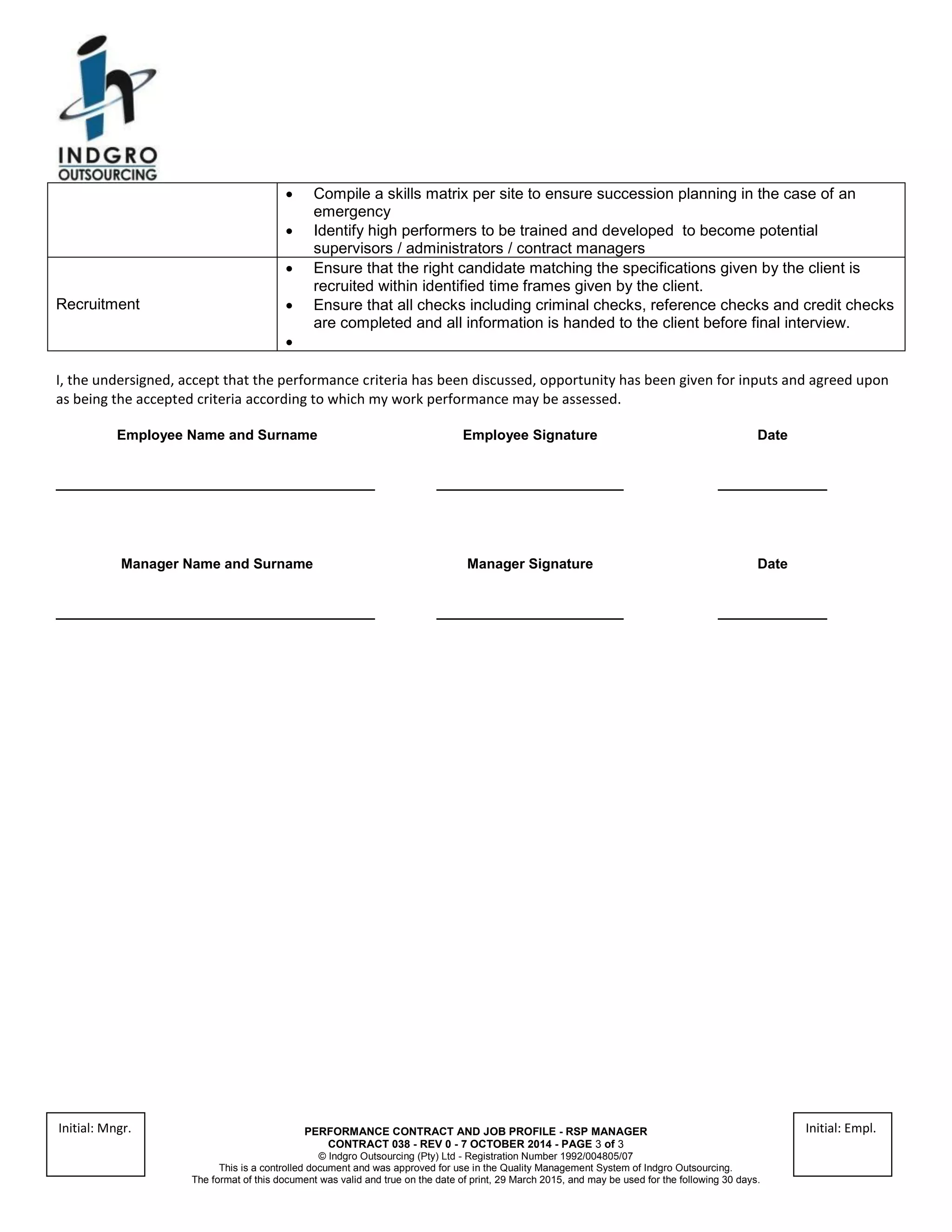 Job Profile RSP Manager | PDF