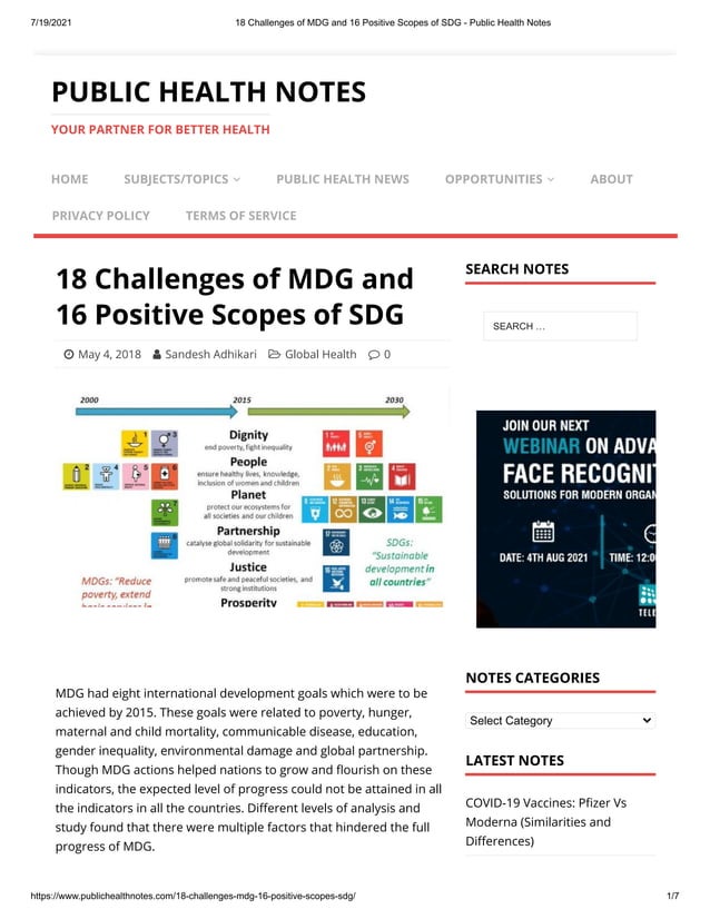 18 challenges of mdg and 16 positive scopes of sdg public health notes ...