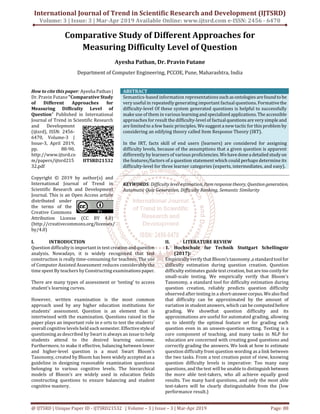 Comparative Study of Different Approaches for Measuring Difficulty ...