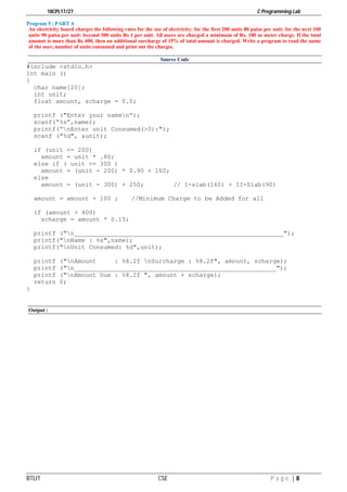 CBCS 2018 Scheme I sem Lab Manual for 18CPL17 | PDF