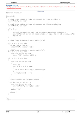 CBCS 2018 Scheme I sem Lab Manual for 18CPL17 | PDF