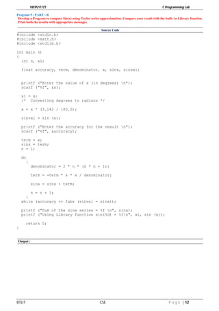 CBCS 2018 Scheme I sem Lab Manual for 18CPL17 | PDF