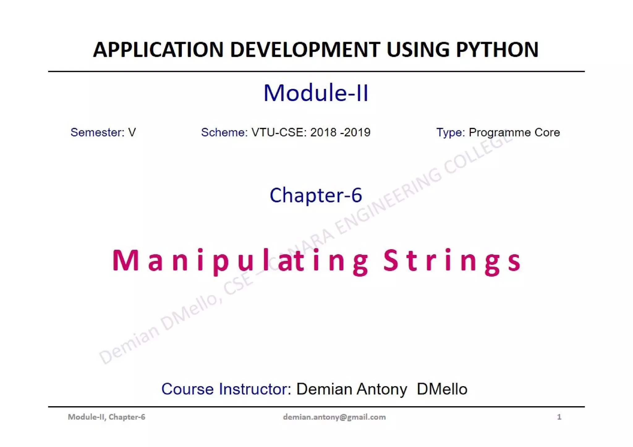 Python Programming ADP VTU CSE 18CS55 Module 2 Chapter 6 | PPT