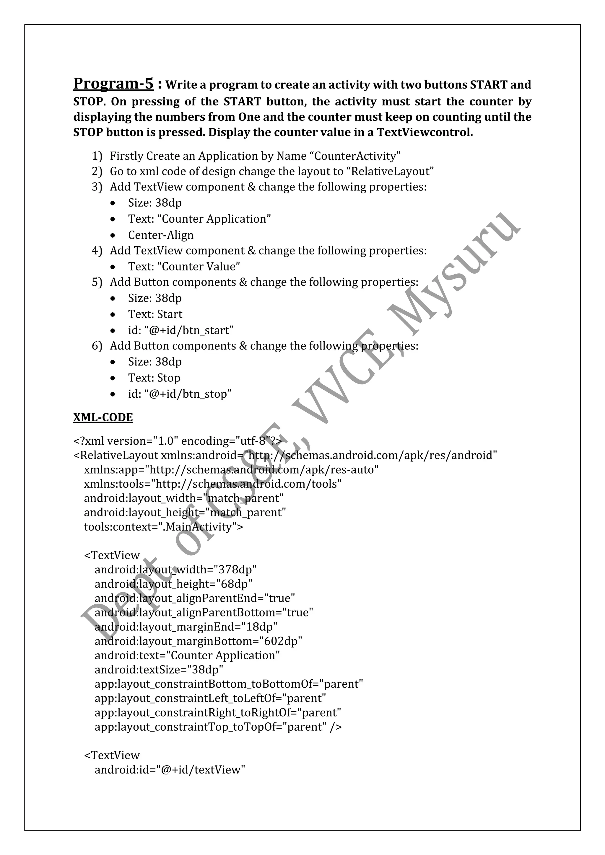 18CSMP68 VTU Mobile Application Develeopment Lab Manual by Nithin, VVCE, Mysuru | PDF