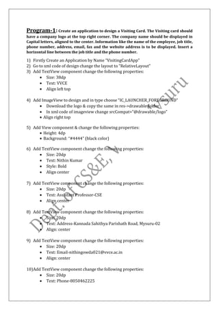 18CSMP68 VTU Mobile Application Develeopment Lab Manual by Nithin, VVCE ...