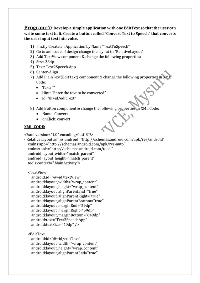 18CSMP68 VTU Mobile Application Develeopment Lab Manual by Nithin, VVCE ...