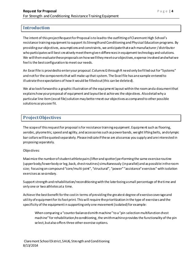 RFP - Claremont HS Fitness Equipment