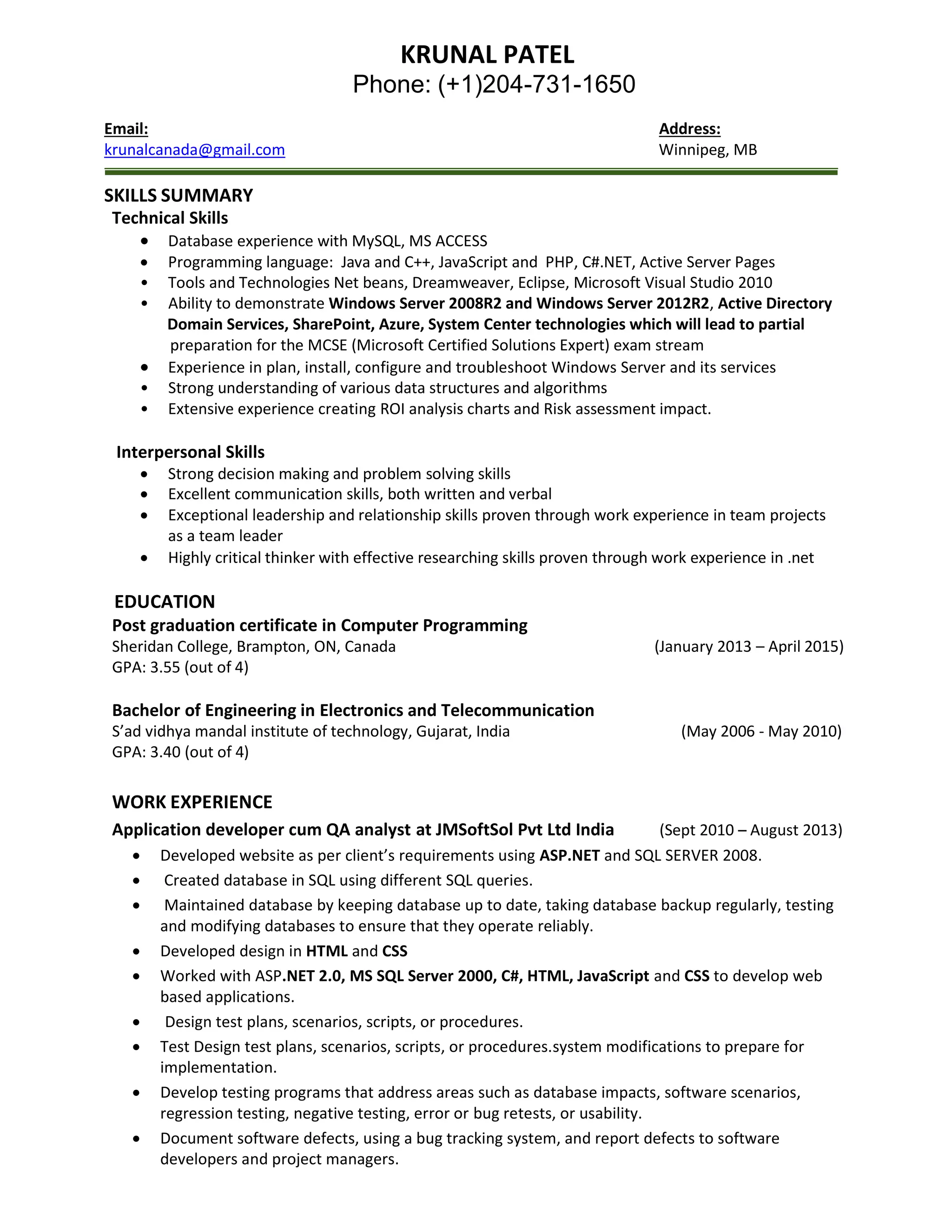 Krunal_Resume_IT_2016 | PDF