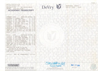 DeVRY Transcripts1 | PDF | Undergraduate Education | College Education