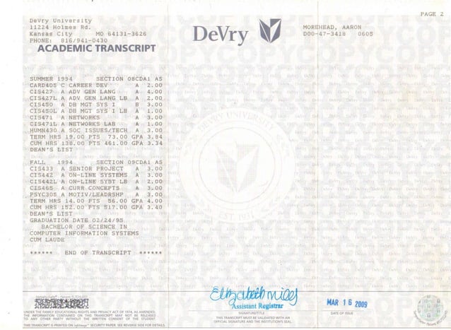 DeVRY Transcripts1 | PDF | Undergraduate Education | College Education