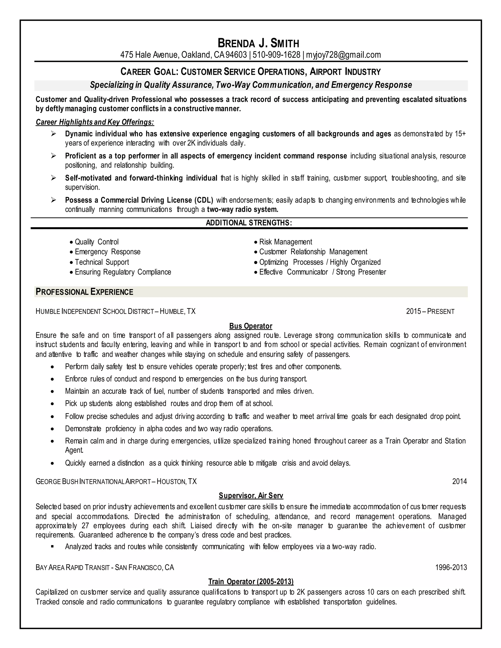 Brenda Smith Resume 20162 | DOCX | Rail Travel | Travel Type