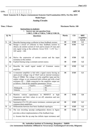 18 ec41 analog circuits model papers | PDF