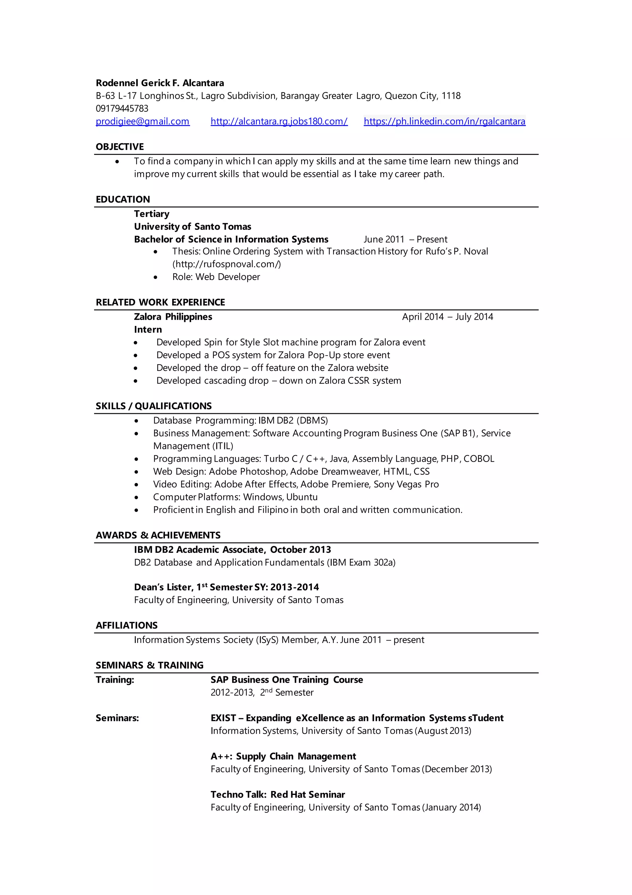 Resume - Rodennel Alcantara | DOCX | Computing | Technology & Computing
