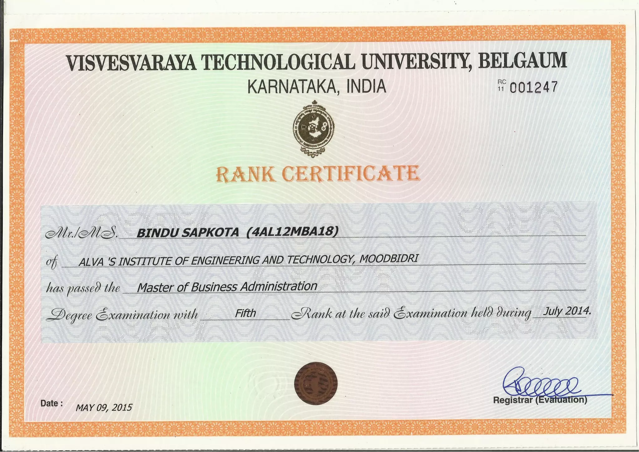 11. MBA Rank Certificate | PDF