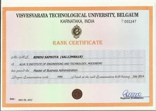 11. MBA Rank Certificate | PDF